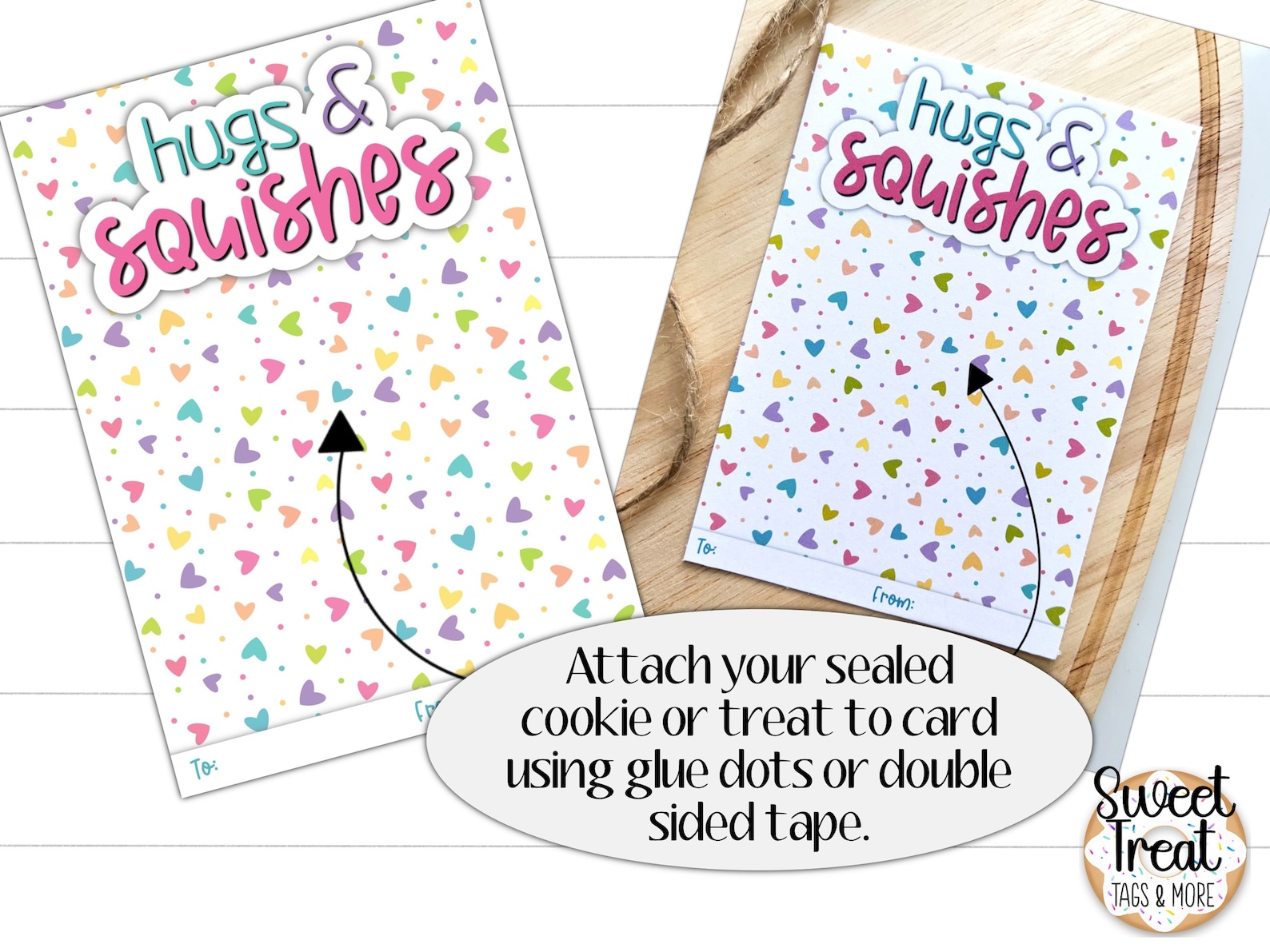Printable Valentines Day Cookie Card - Hugs and Squishes - 3.5x5 ...