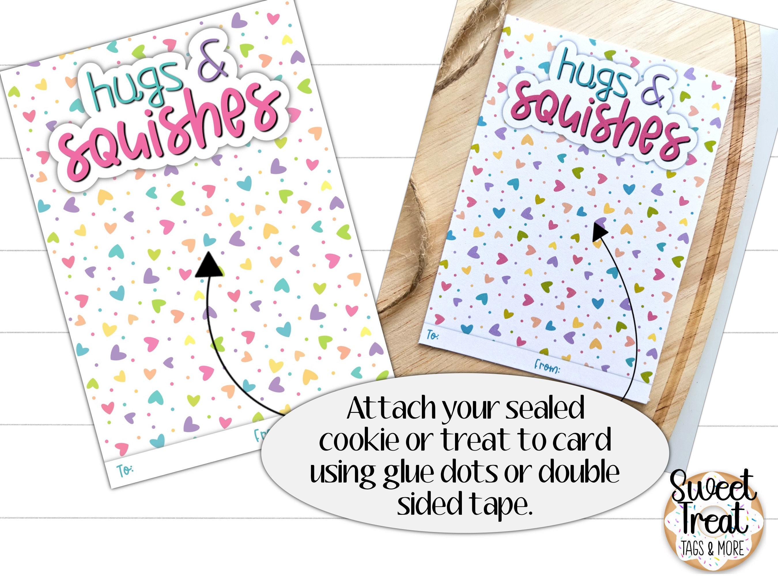 Printable Valentines Day Cookie Card Hugs and Squishes 3.5x5 Colorful ...