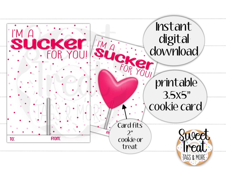 Printable Valentines Day Cookie Card Happy Valentine's Day 3.5x5 I'm a ...