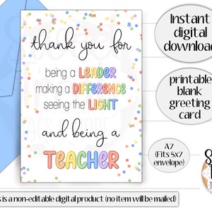 Printable Teacher Appreciation Greeting Card - 5x7"- Thank You for ...