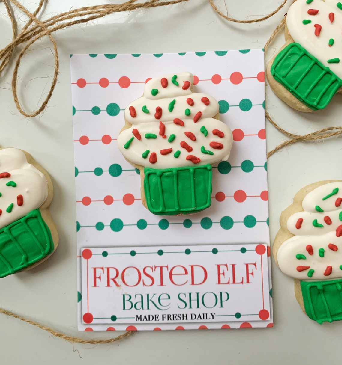 Printable Christmas Cookie Card Frosted Elf Bake Shop Dots 3.5x5 ...