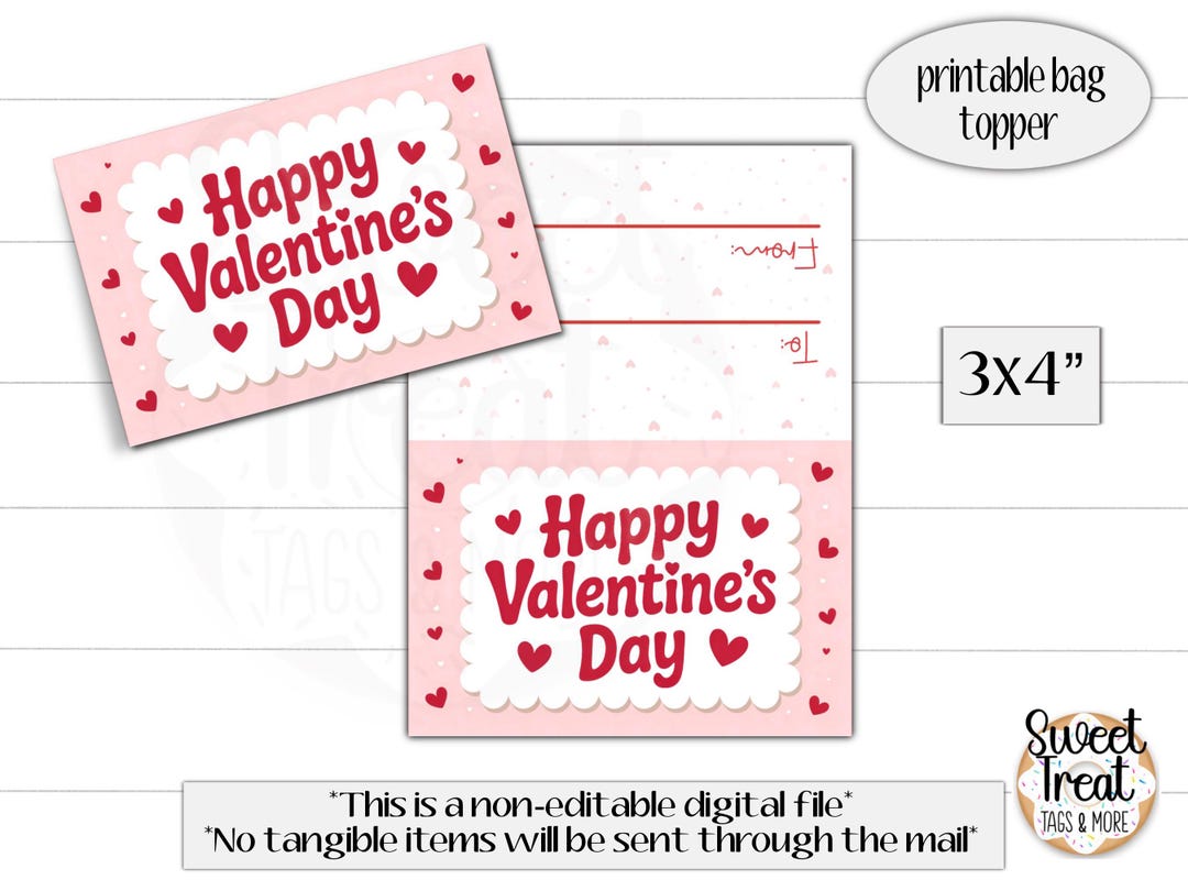 Valentine’s Day Cookie Topper Printable 3x4 - Sugar Cookie Packaging ...