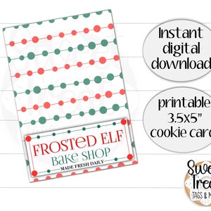 Printable Christmas Cookie Card - Frosted Elf Bake Shop - Dots 3.5x5 ...