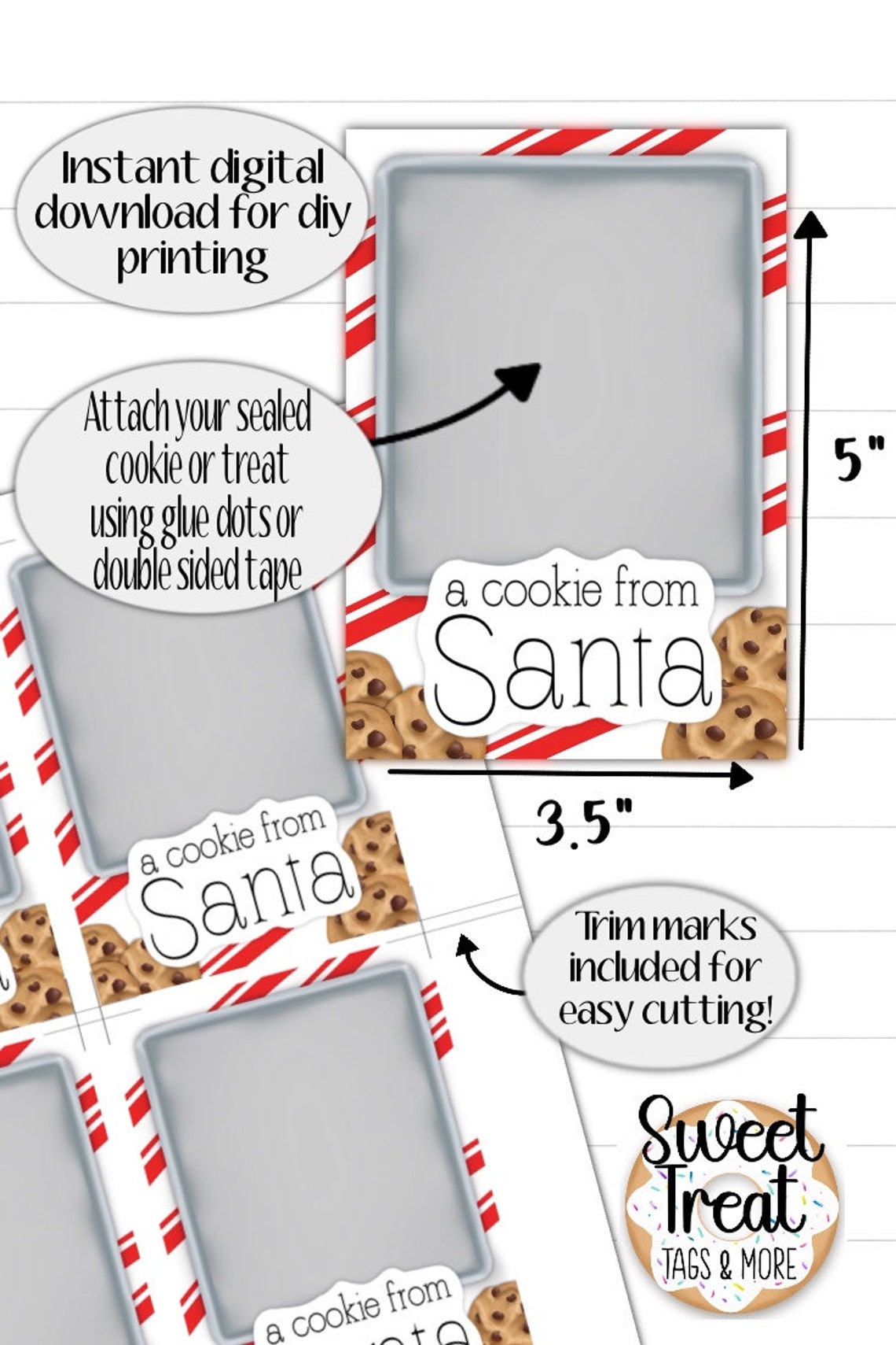 Printable Christmas Cookie Card a Cookie From Santa 3.5x5 Christmas ...