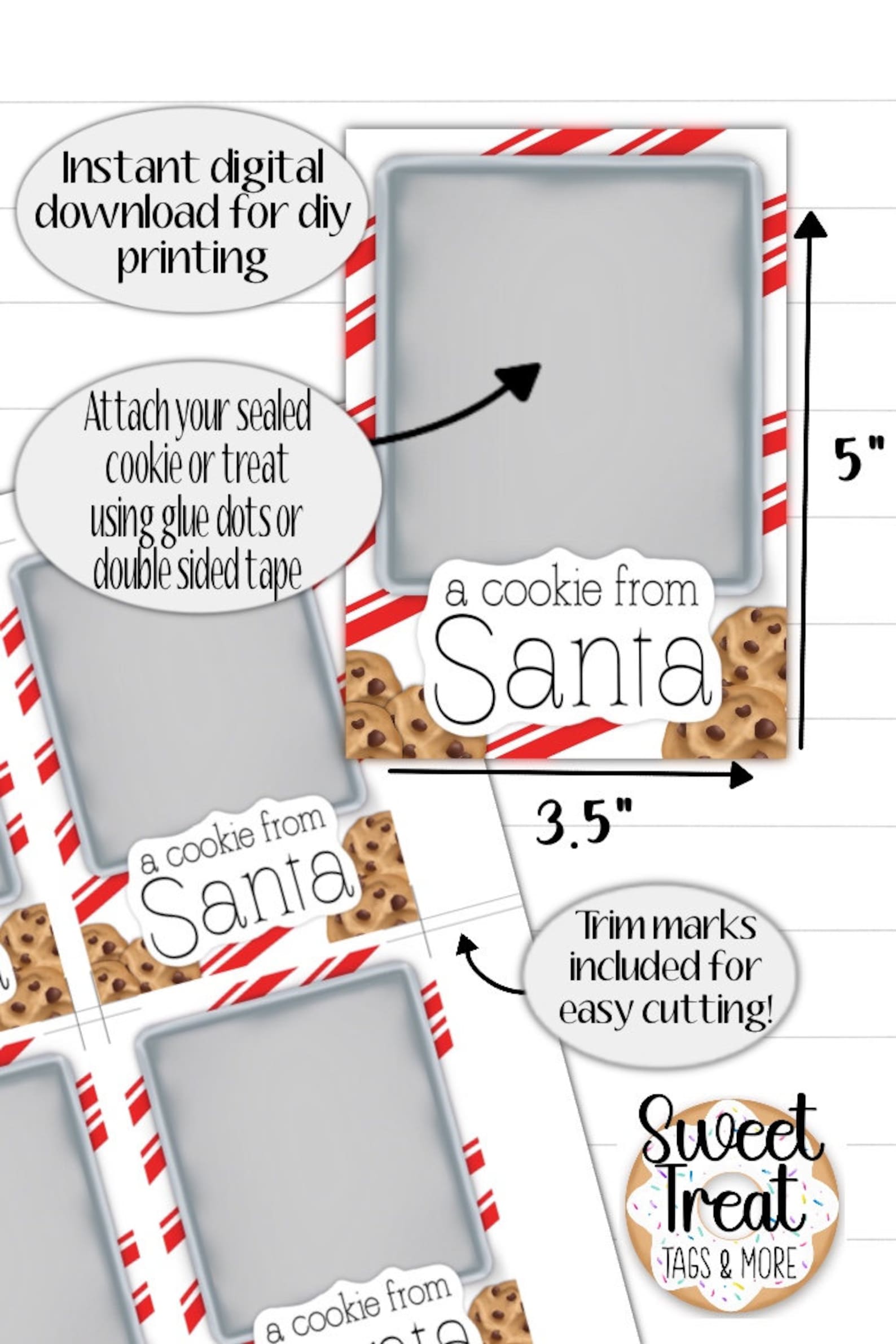 Printable Christmas Cookie Card a Cookie From Santa 3.5x5 Christmas ...