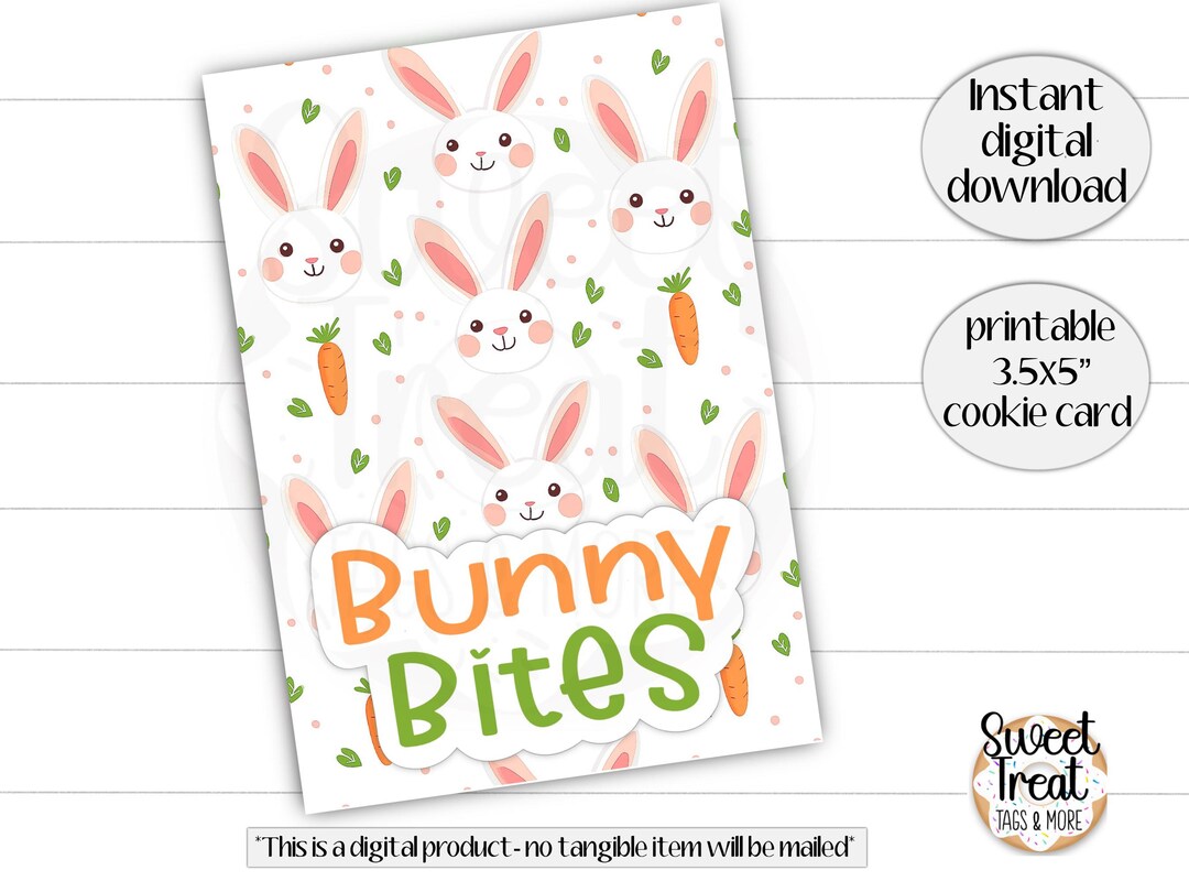 Printable Easter Cookie Card - Bunny Bites - Easter Cookie Packaging ...