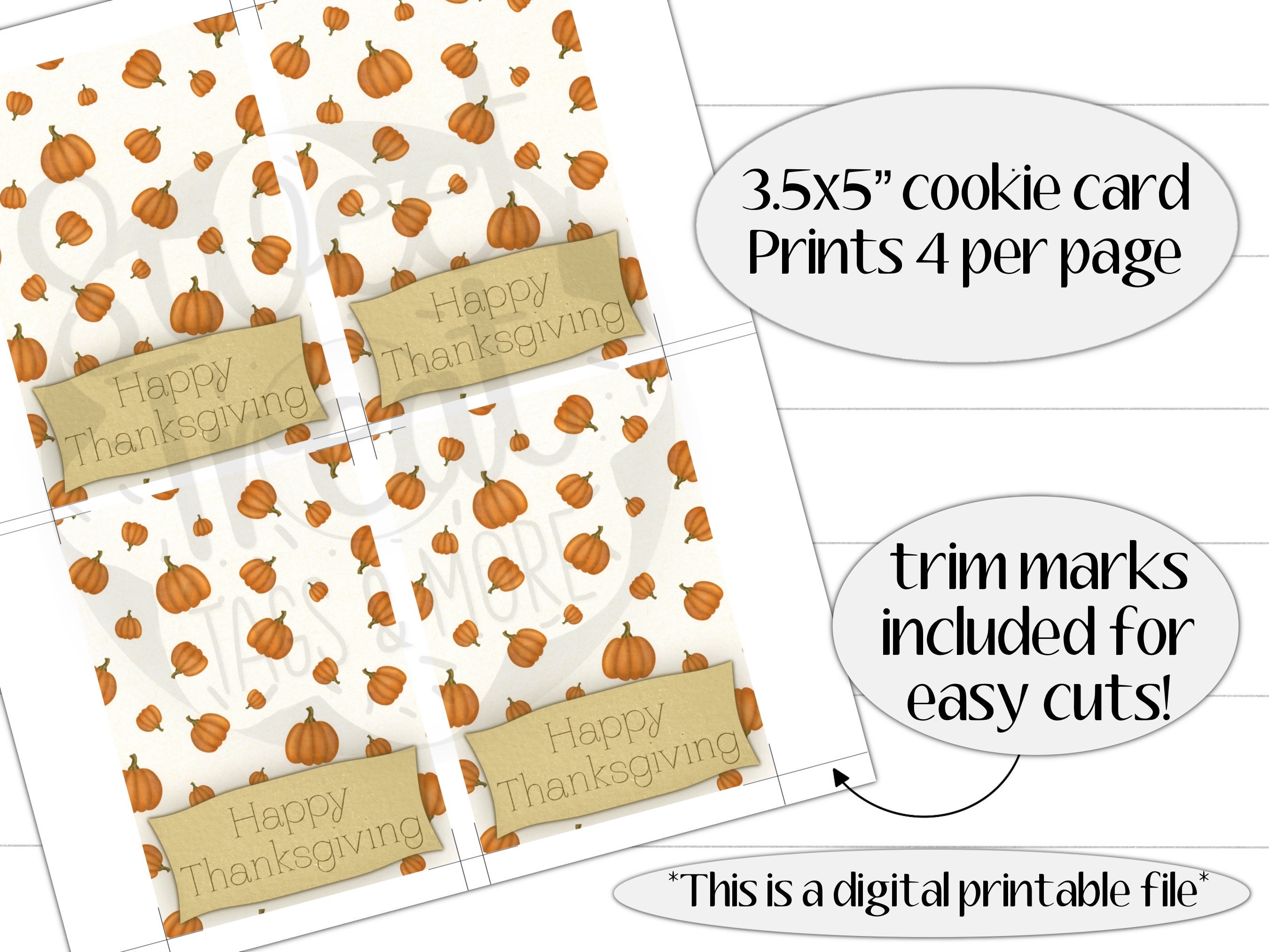 Printable Thanksgiving Cookie Card Happy Thanksgiving - Etsy