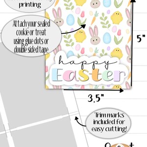 Printable Easter Cookie Card - Happy Easter - 3.5x5" Bunny, Egg, Carrot ...