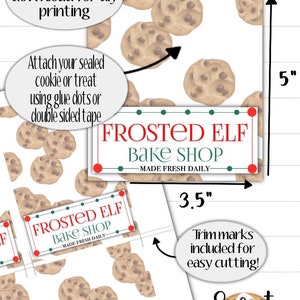 Printable Christmas Cookie Card -frosted Elf Bake Shop - Cookies 3.5x5 ...