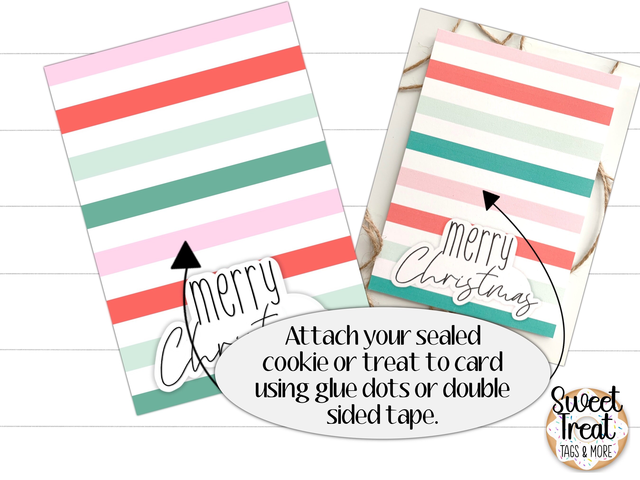 Printable Christmas Cookie Card Merry Christmas Stripes - Etsy