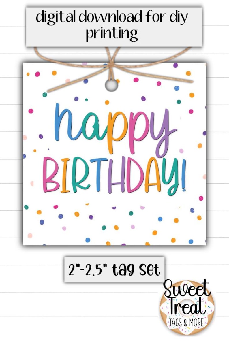 Printable Birthday Gift Tags - Birthday Treat Tag - Birthday Cookie Tag ...