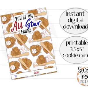 Printable Valentines Day Cookie Card - All Star Friend - 3.5x5 ...