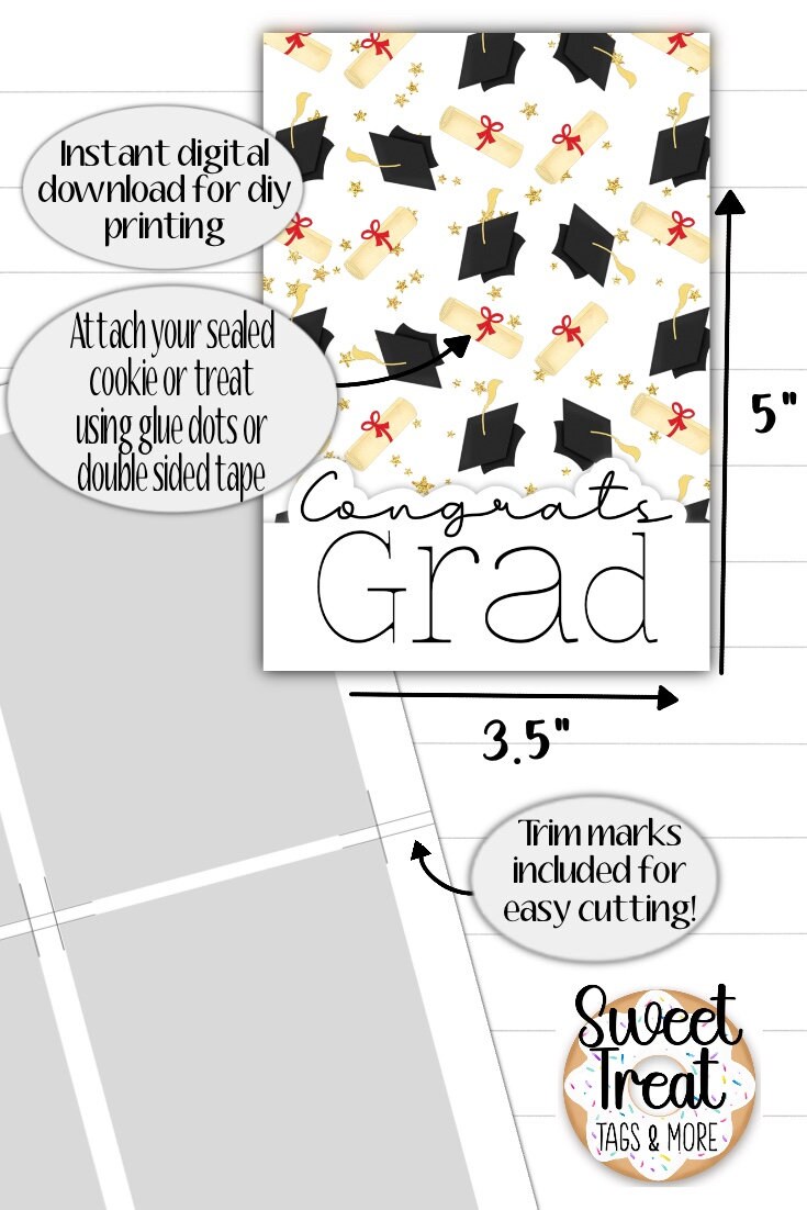Printable Graduation Cookie Card Congrats Grad 3.5x5 Congratulations ...