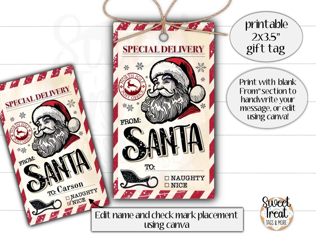Printable From Santa Gift Tag - Christmas Gift Tag - Holiday Gift Tag ...