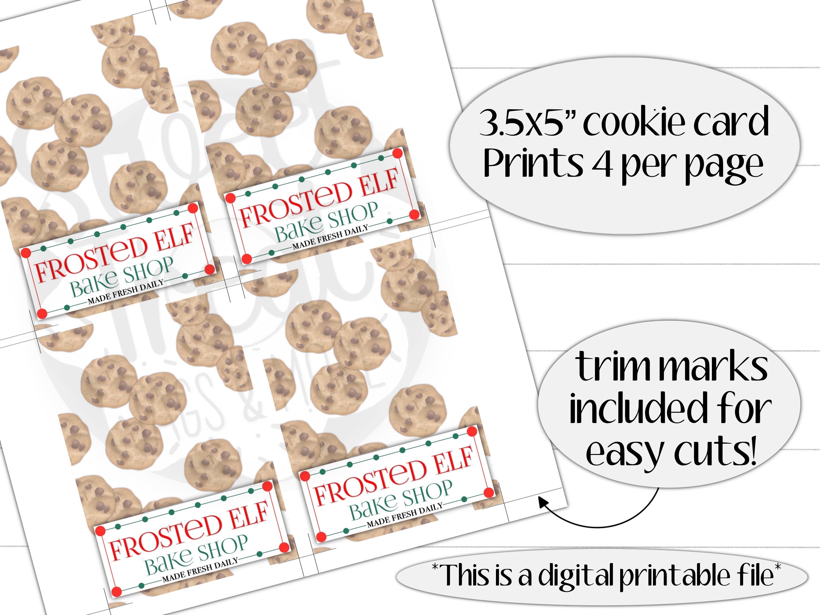 Printable Christmas Cookie Card frosted Elf Bake Shop - Etsy