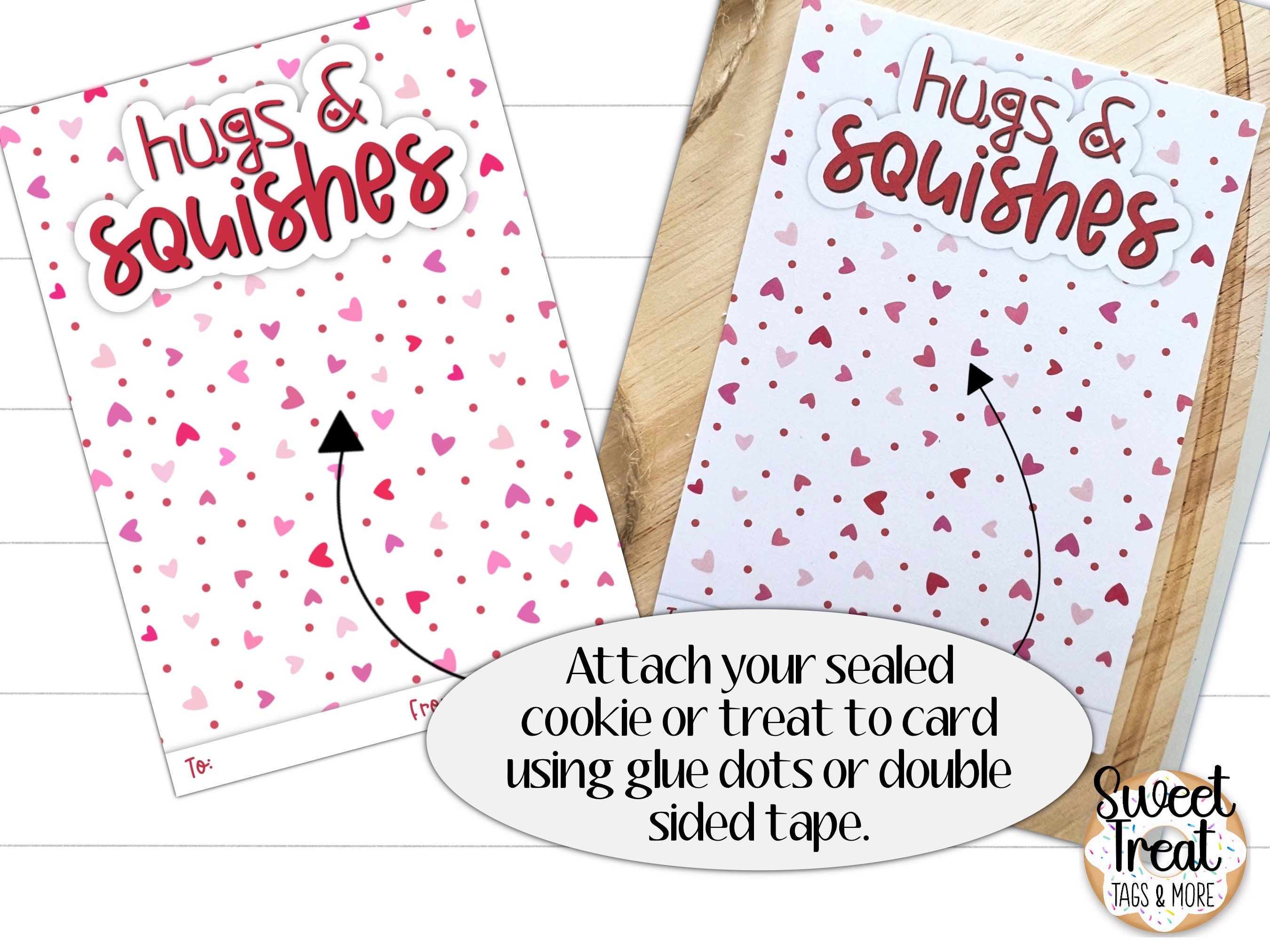 Printable Valentines Day Cookie Card Hugs and Squishes 3.5x5 Red and ...