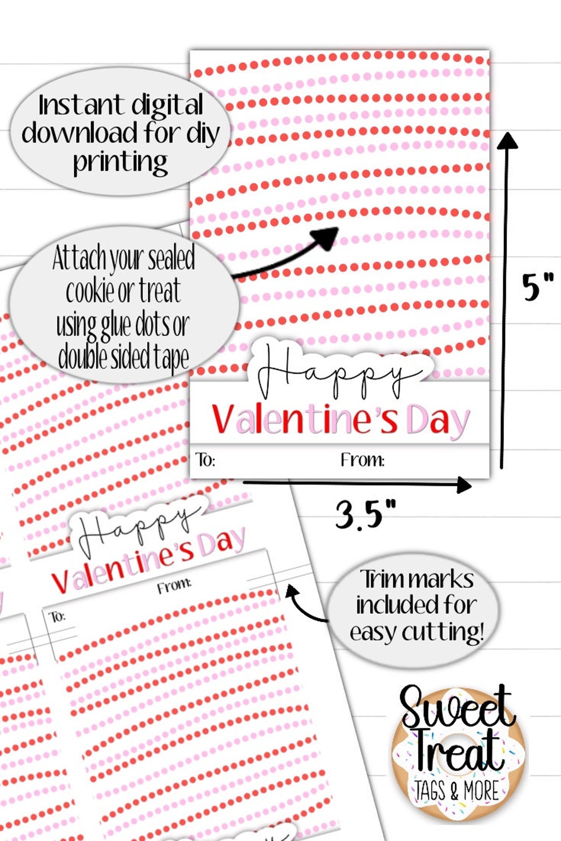 Printable Valentines Day Cookie Card Happy Valentine's - Etsy