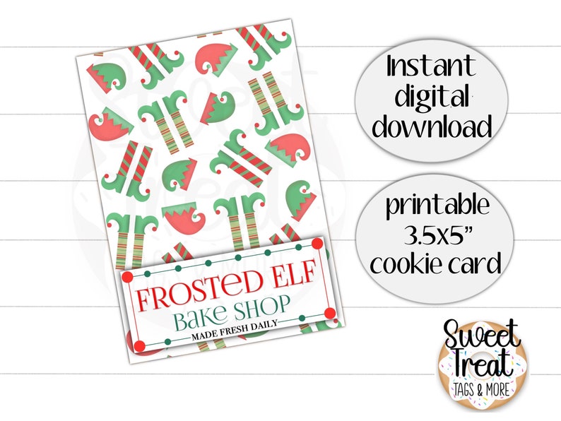 Printable Christmas Cookie Card -frosted Elf Bake Shop- Elf Legs and ...