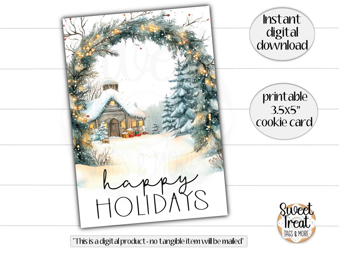 Printable Christmas Cookie Card - Happy Holidays Cookie Card - Merry ...