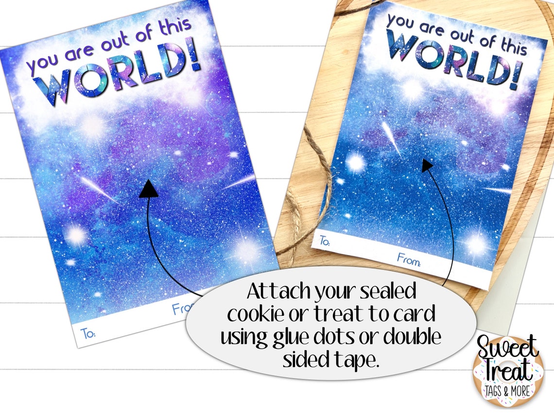 Printable Valentines Day Cookie Card You Are Out of This World 3.5x5 ...