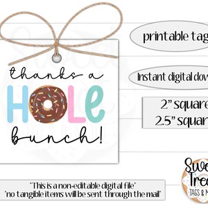 Printable Donut Tag - 2"- 2.5"- Thanks a Hole Bunch Donut Tag - Donut ...
