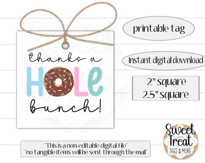 Donut Printable Tags, Instant Download, Friend Tags, Square Gift Tags ...