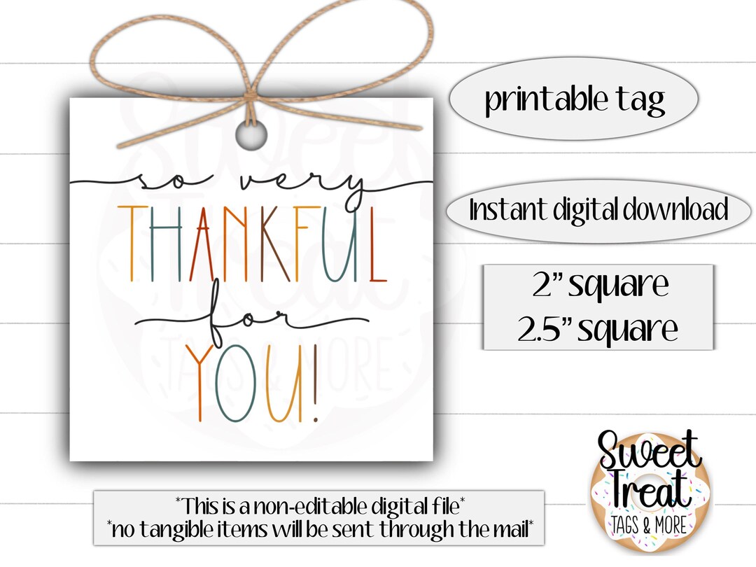 Printable Thanksgiving Cookie Tag -so Very Thankful for You Favor Tag ...