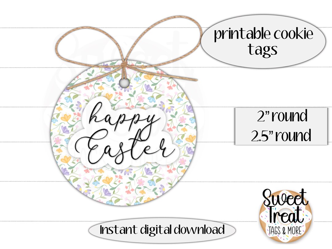 Printable Easter Cookie Tag Set - Round Cookie Tags 2" - 2.5"- Happy ...
