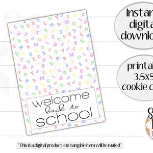 Printable Back to School Cookie Card -3.5x5"- Alphabet Cookie Card ...
