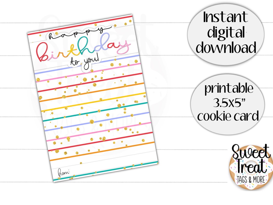 Printable Birthday Cookie Card - Happy Birthday - Confetti 3.5x5 ...