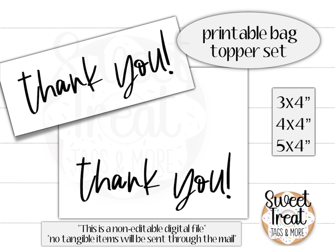 Printable Thank You Favor Topper 3x4", 4x4", 5x4"- Thank You Bag ...