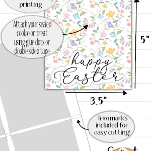 Printable Easter Cookie Card - Happy Easter - 3.5x5" Spring Florals ...