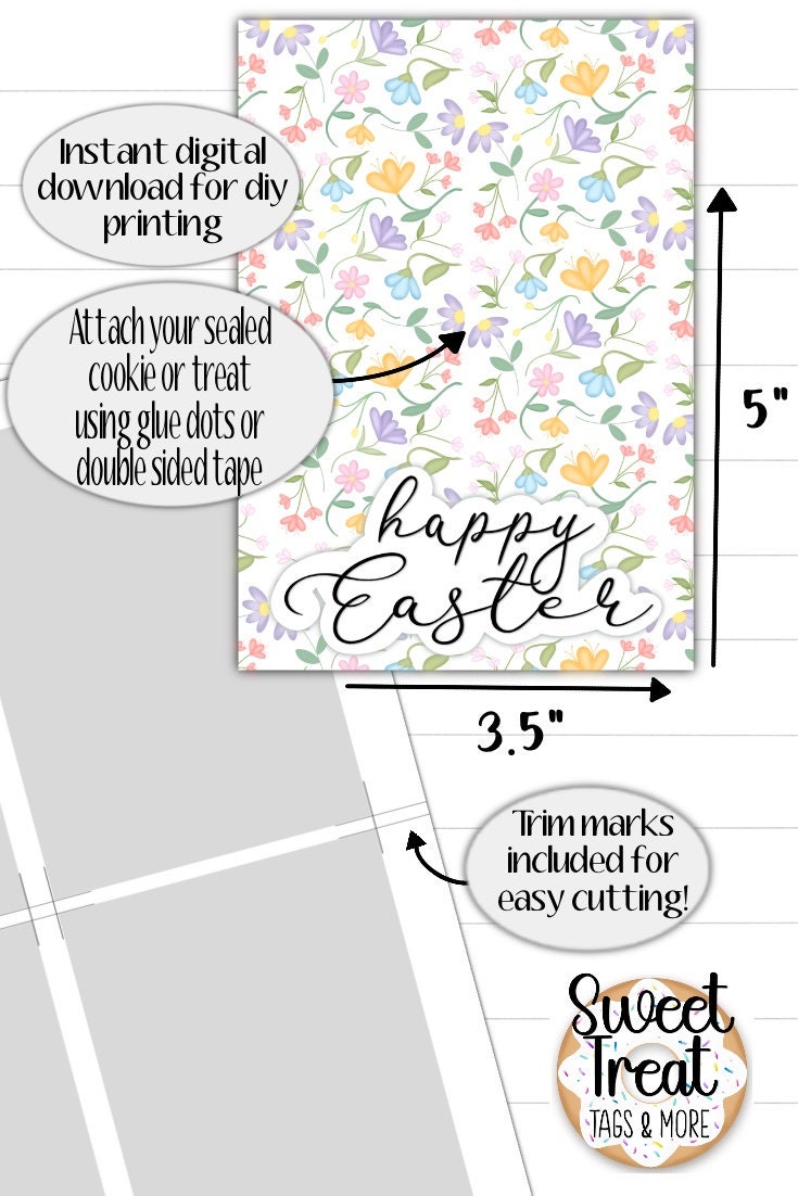 Printable Easter Cookie Card - Happy Easter - 3.5x5" Spring Florals ...