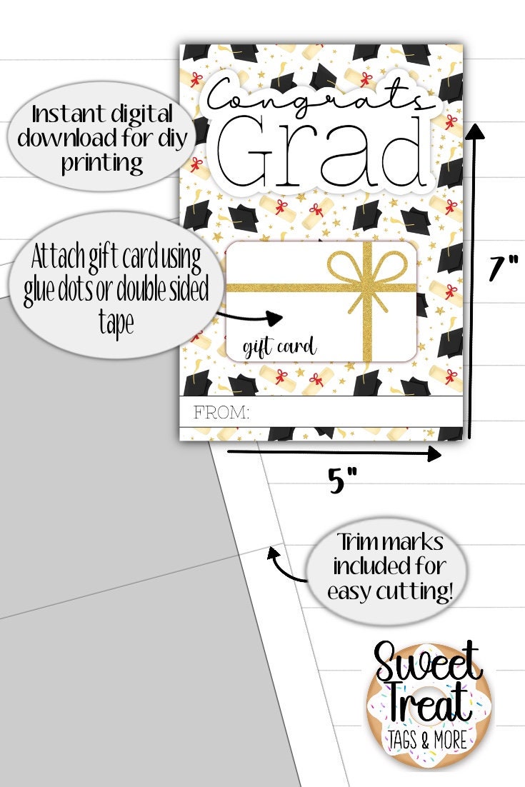 Printable Graduation Gift Card Holder 5x7 Congrats Grad Last Minute ...