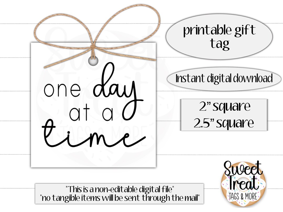 Printable One Day at a Time Gift Tag - Sobriety Gift Tag - Motivational ...