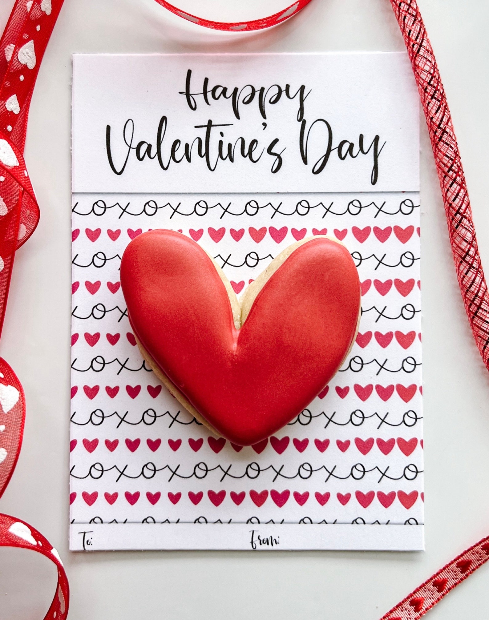 Printable Valentines Day Cookie Card Happy Valentine's Day 3.5x5 Xoxo ...