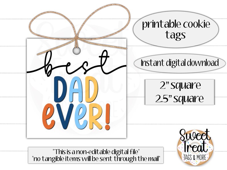 Printable Father's Day Gift Tag Best Dad Ever 2 2.5 Father's Day Cookie ...