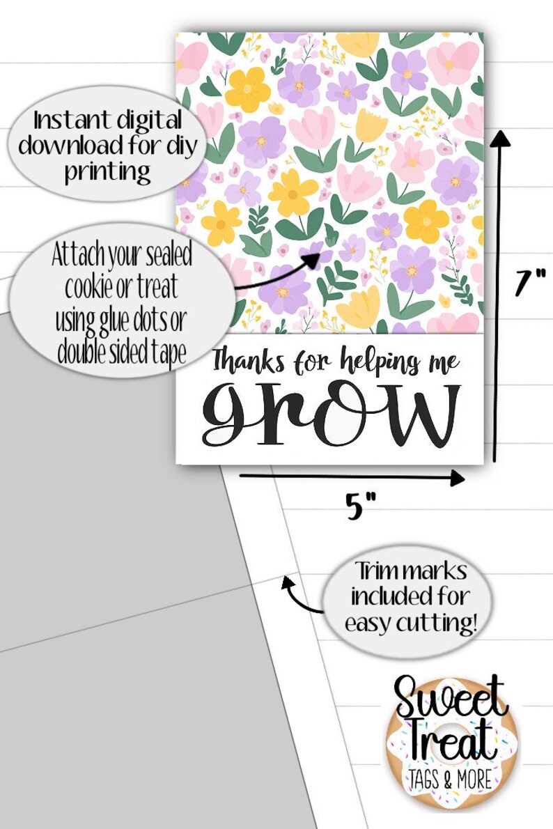 Printable 5x7" Teacher Appreciation Cookie Card - Helping Me Grow ...
