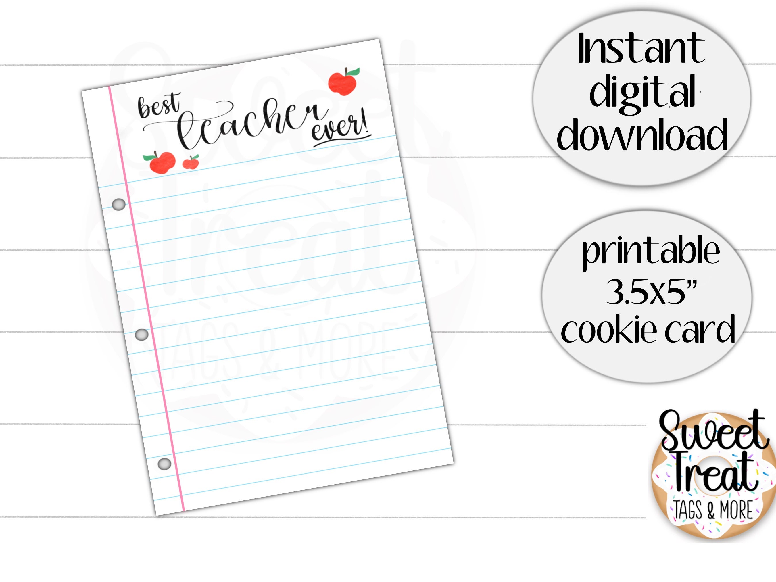 Printable Teacher Appreciation Cookie Card - Best Teacher Ever 3.5x5 ...