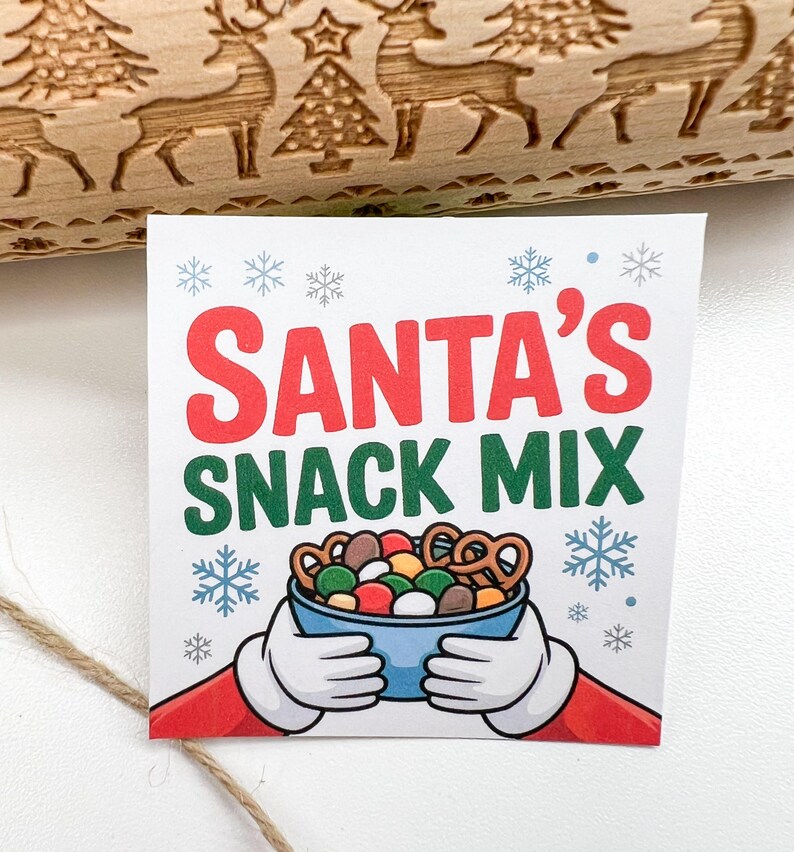 Printable Christmas Tag - Santa Snack Mix Tag - Christmas Chex Mix Tag ...