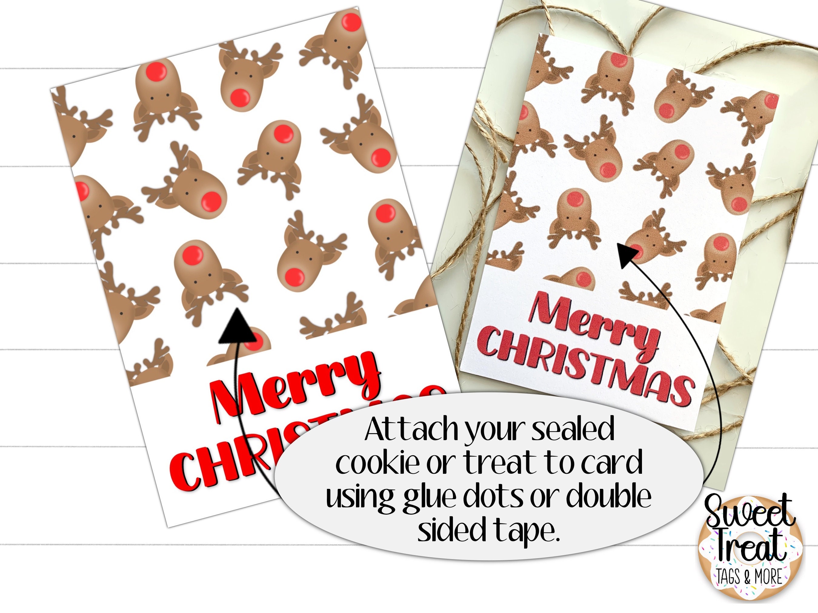 Printable Christmas Cookie Card Merry Christmas Reindeer - Etsy