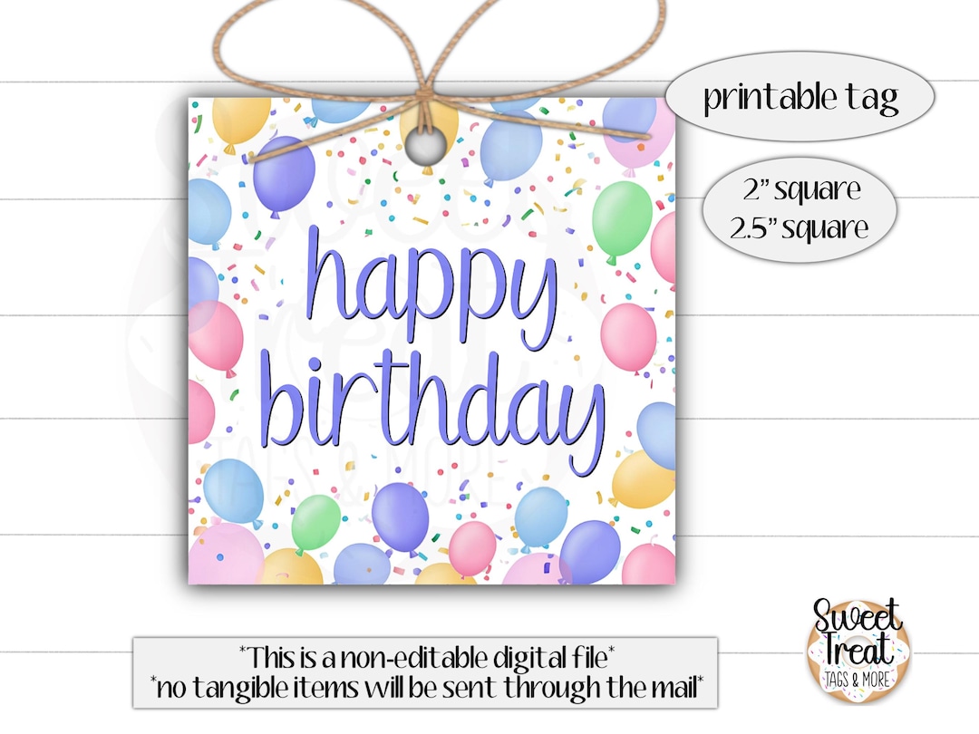 Printable Birthday Gift Tags - Birthday Treat Tag - Birthday Cookie Tag ...