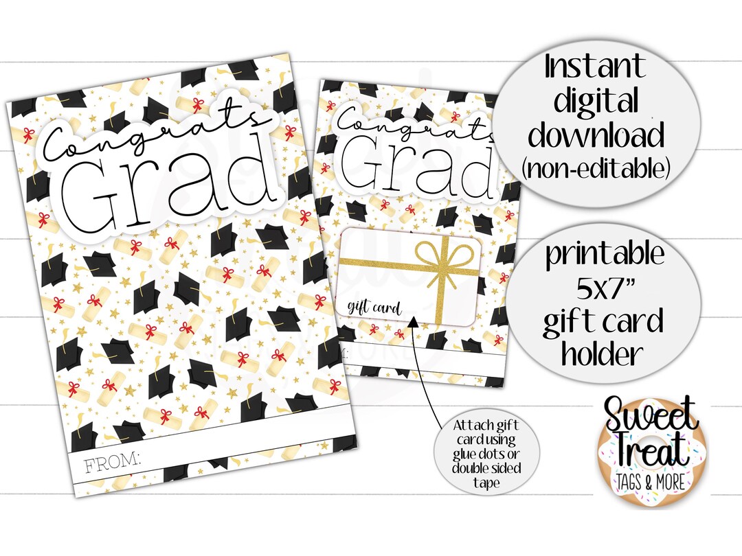 Printable Graduation Gift Card Holder- 5x7" Congrats Grad - Last Minute ...