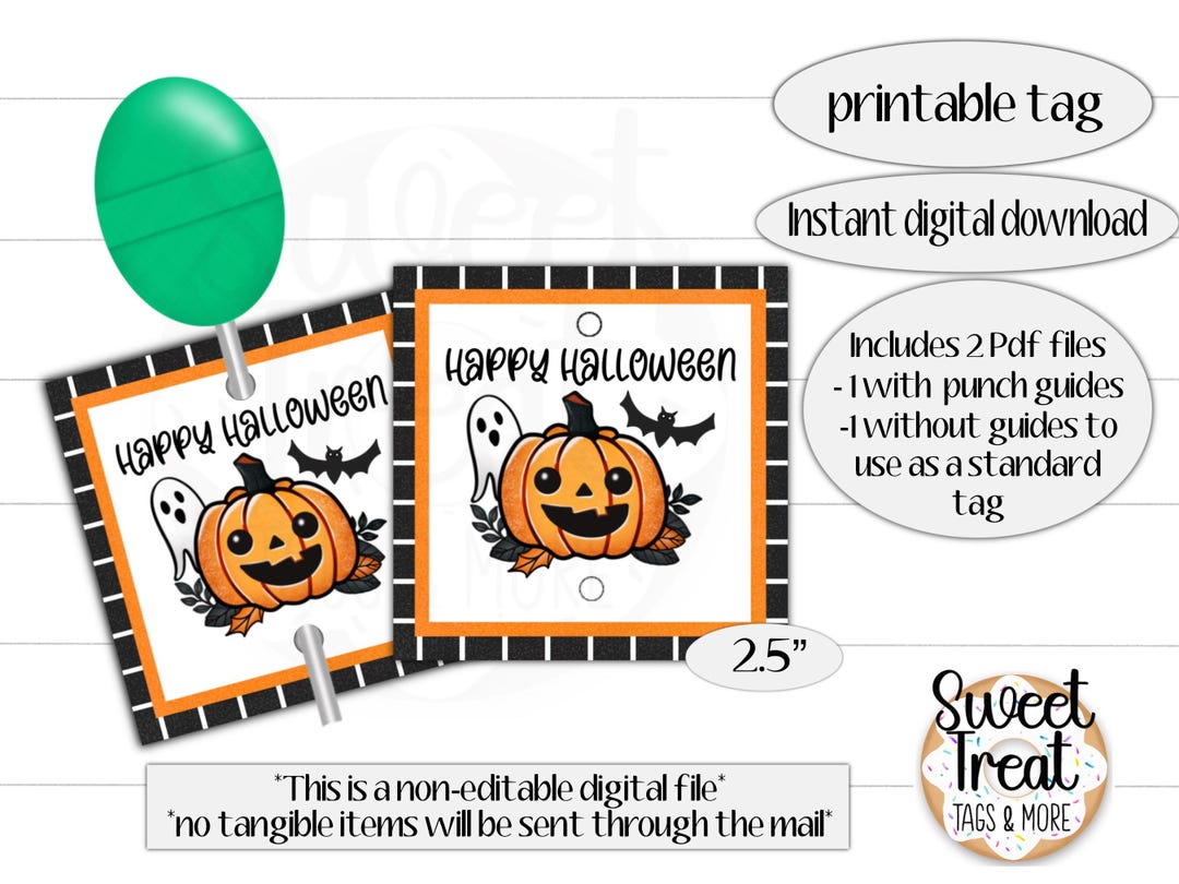 Printable Halloween Lollipop Tag - Halloween Favor Tag - Halloween ...