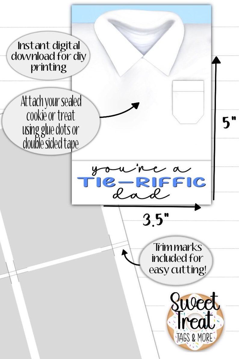 Printable Father's Day Cookie Card Tie-riffic Dad 3.5x5 Tie Cookie Card ...