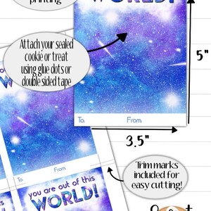 Printable Valentines Day Cookie Card You Are Out of This World 3.5x5 ...