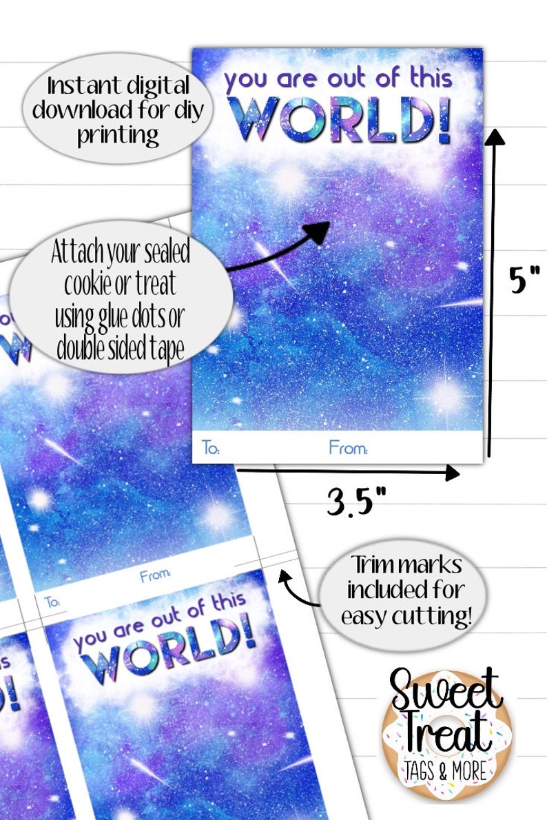 Printable Valentines Day Cookie Card - You Are Out of This World! - 3 ...