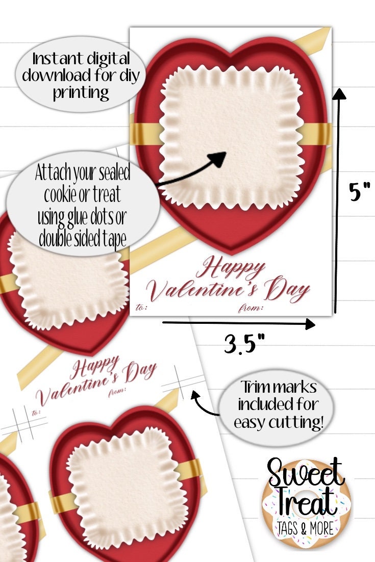 Printable Valentines Day Cookie Card Happy Valentine's Day 3.5x5 ...