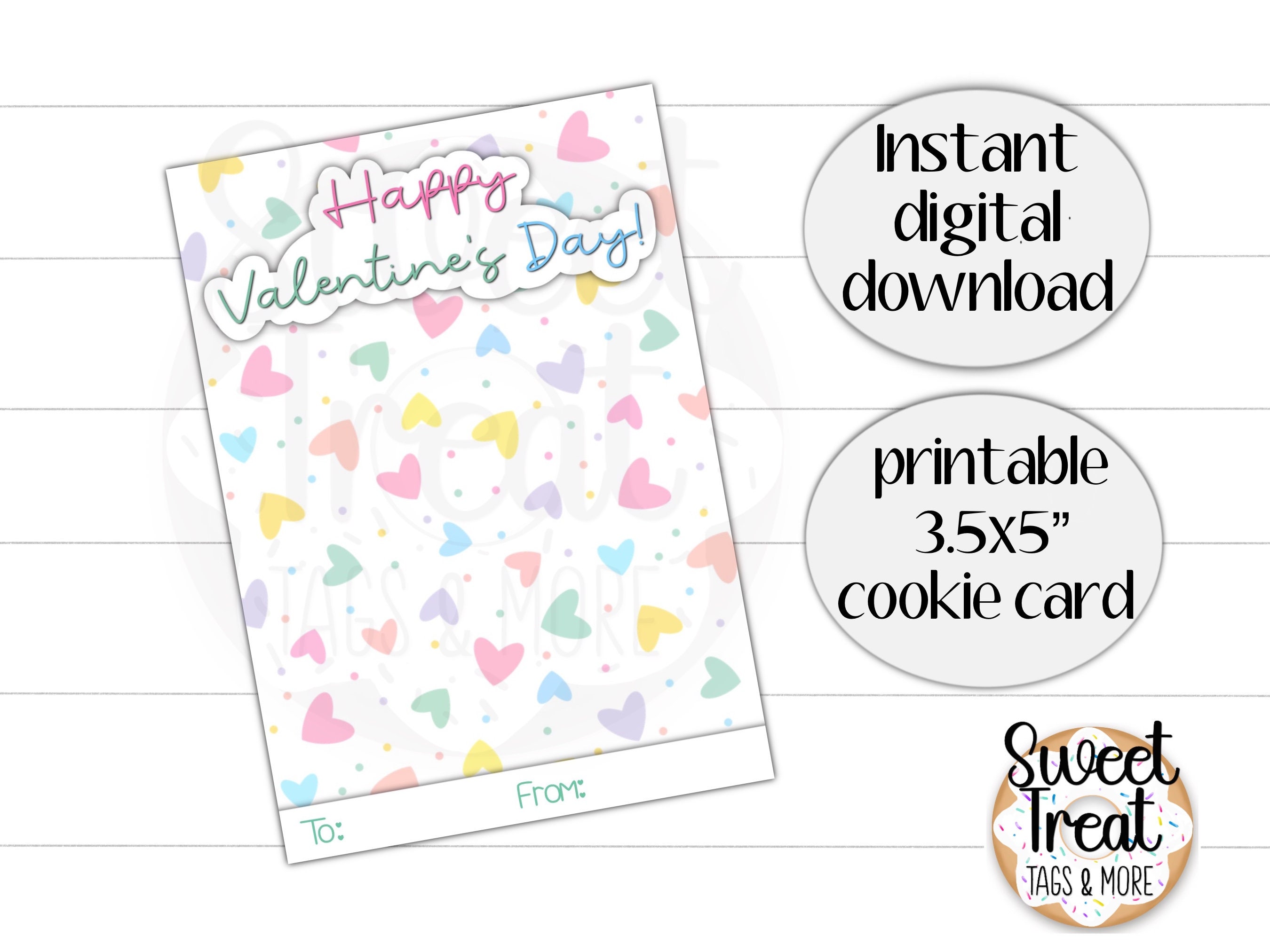 Printable Valentines Day Cookie Card Happy Valentine's Day 3.5x5 Pastel ...