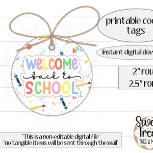 Printable Round Back to School Cookie Tag Set - Round 2"-2.5"- Welcome ...
